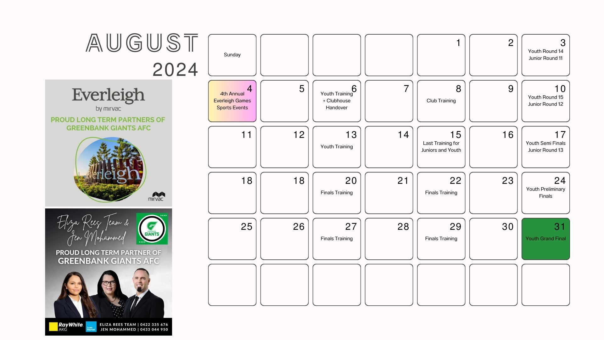 2024 Greenbank Giants Club Calendar – Greenbank Giants AFC