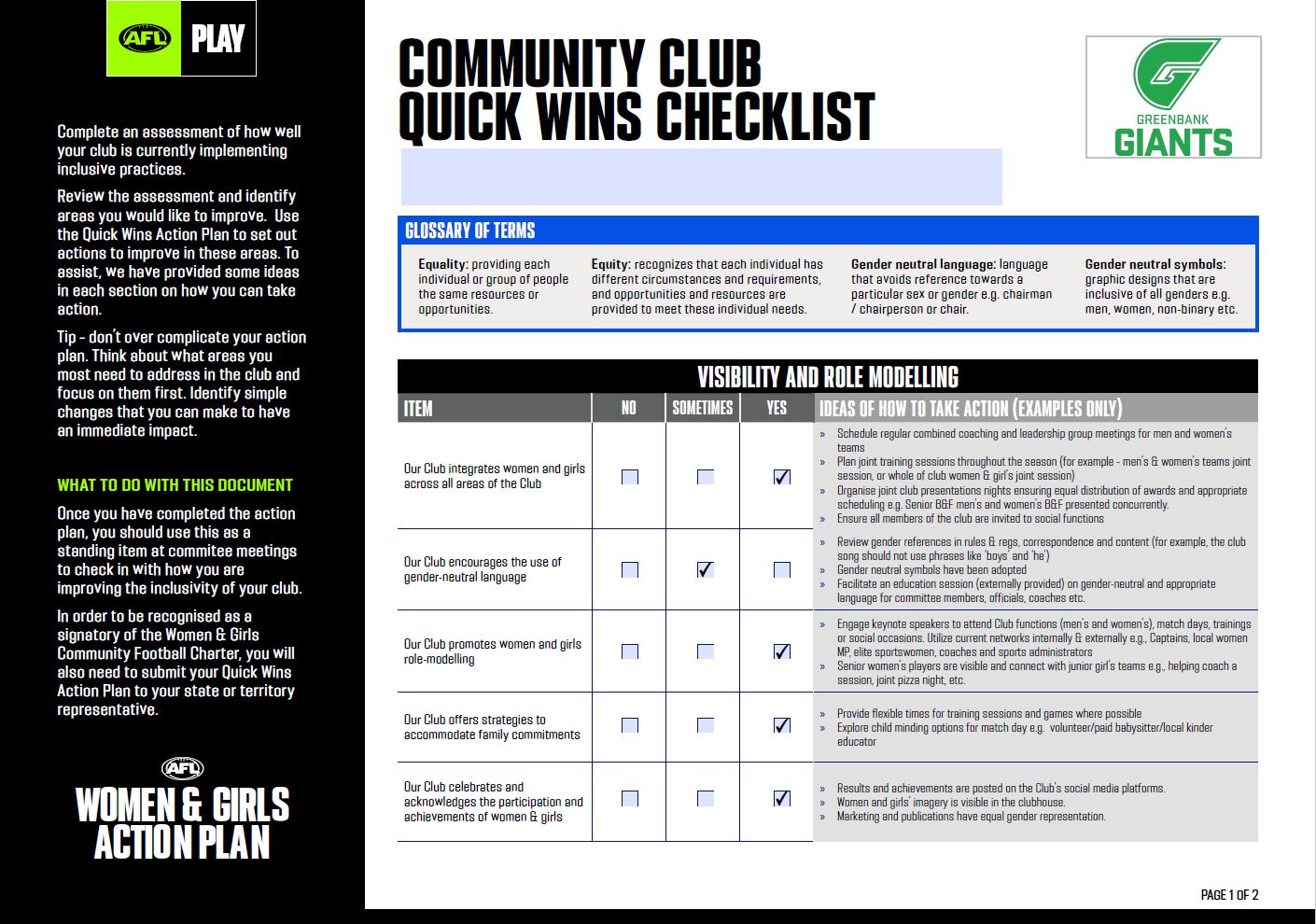 WAGFC Checklist – Greenbank Giants AFC